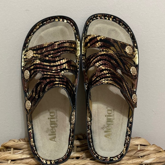 Alegria | Shoes | Ven Alegria Sandals Glittering Gold And Brown Animal ...